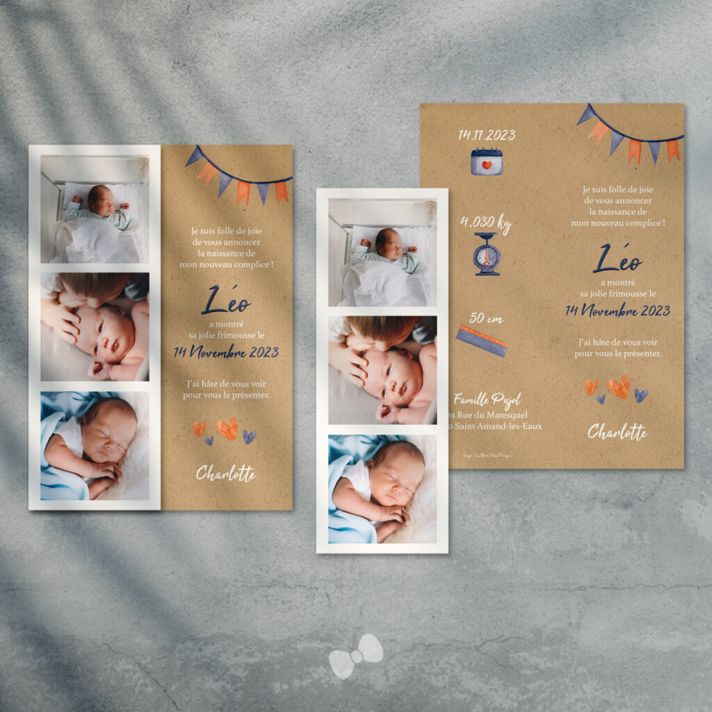 Faire part Naissance photomaton kraft • La fille au Noeud Rouge - Faire ...