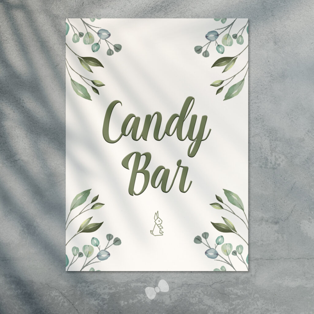 Affiche Candy Bar Baptême Champêtre Végétal • La fille au Noeud Rouge ...
